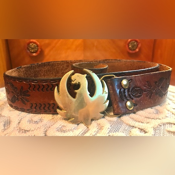 Vintage | Accessories | Vintage Mens Brown Western Native Tooled Belt ...